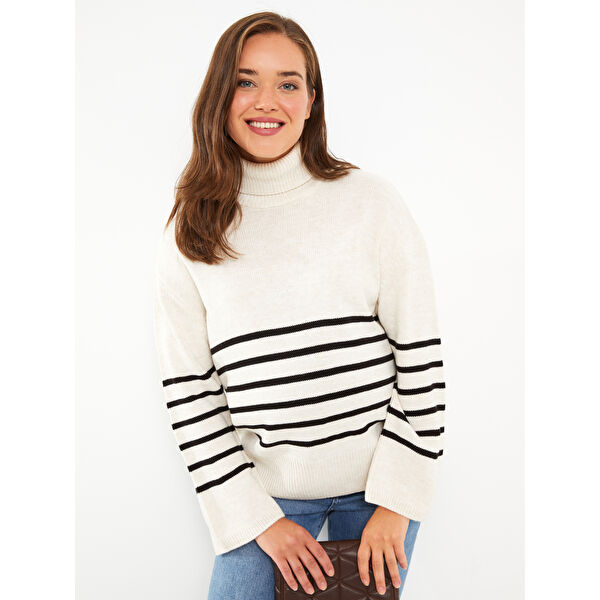 Balıkçı Yaka Çizgili Uzun Kollu Hamile Triko Kazak