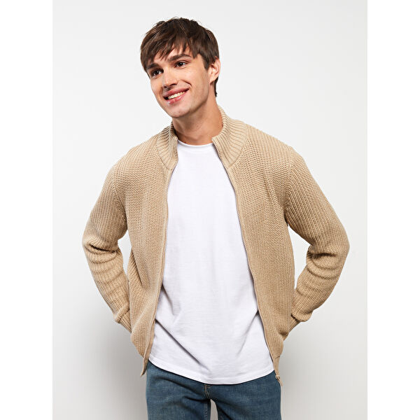 Standart Kalıp Dik Yaka Erkek Triko Hırka