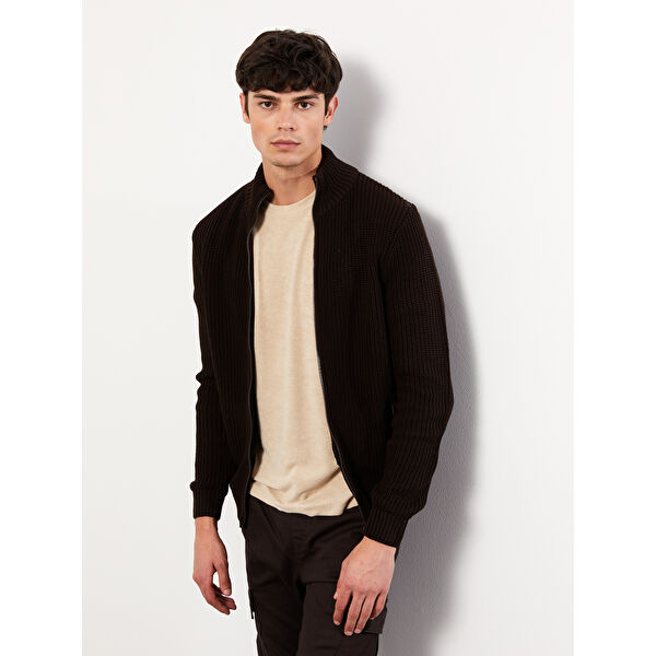 Standart Kalıp Dik Yaka Erkek Triko Hırka