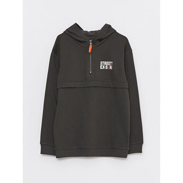 Kapüşonlu Baskılı Uzun Kollu Erkek Çocuk Sweatshirt Kapüşonlu Baskılı Uzun Kollu Erkek Çocuk Sweatshirt