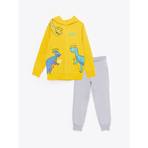 Kapüşonlu Baskılı Uzun Kollu Erkek Çocuk Sweatshirt ve Eşofman Altı Kapüşonlu Baskılı Uzun Kollu Erkek Çocuk Sweatshirt ve Eşofman Altı