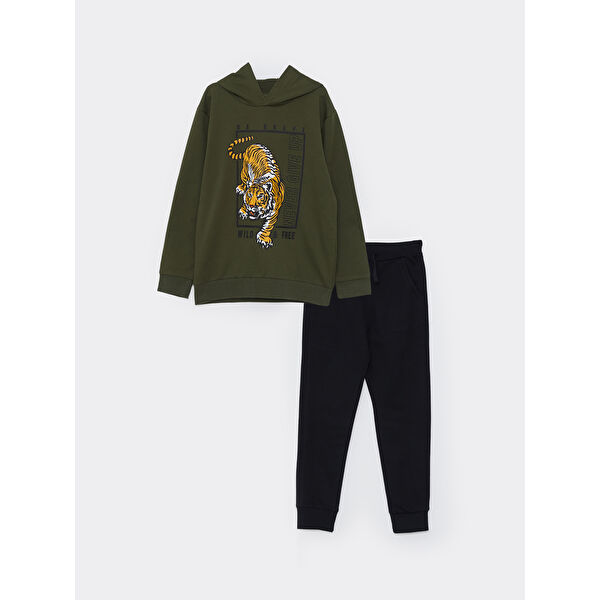 Kapüşonlu Baskılı Uzun Kollu Erkek Çocuk Sweatshirt ve Eşofman Altı Kapüşonlu Baskılı Uzun Kollu Erkek Çocuk Sweatshirt ve Eşofman Altı