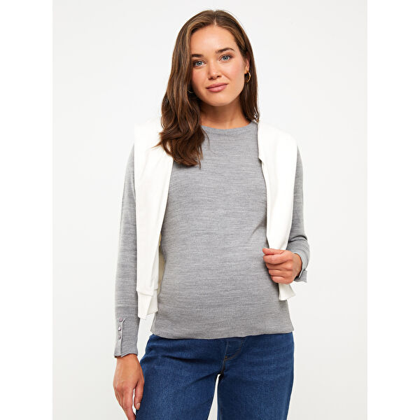 Bisiklet Yaka Düz Uzun Kollu Hamile Triko Kazak