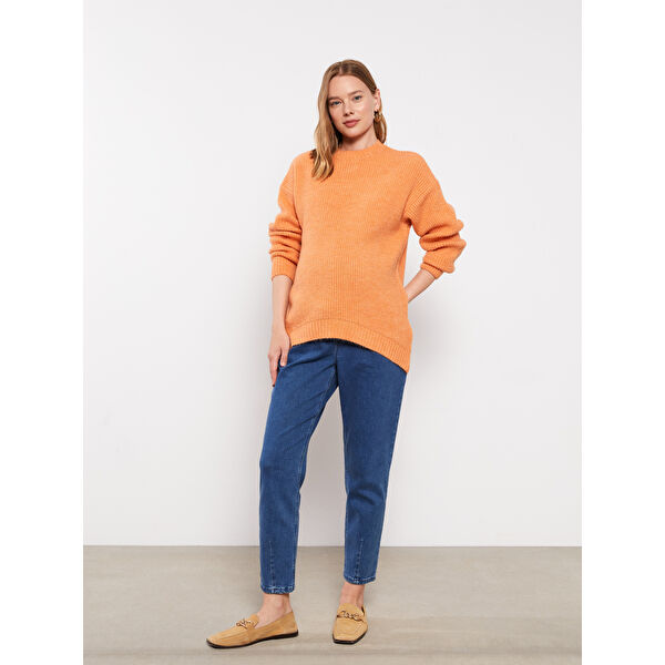 Bisiklet Yaka Düz Uzun Kollu Hamile Triko Kazak