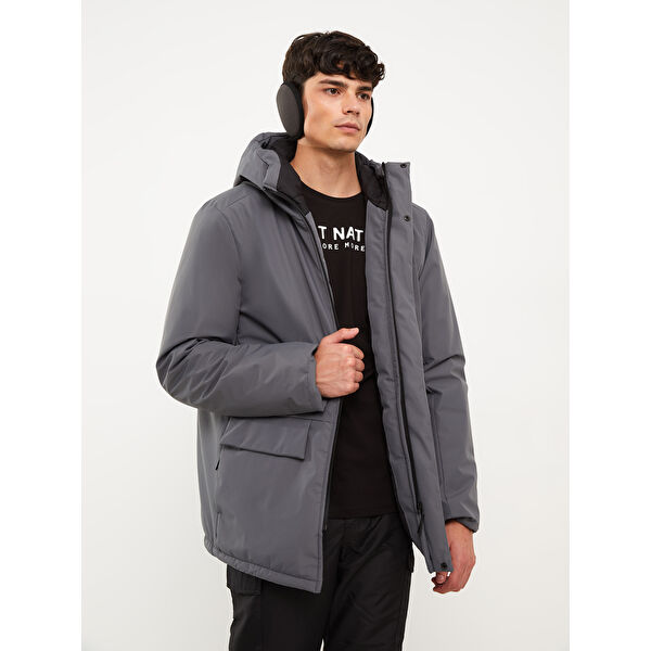 Standart Kalıp Kapüşonlu Erkek Mont