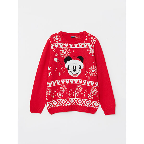 Bisiklet Yaka Yılbaşı Temalı Mickey Mouse Desenli Uzun Kollu Erkek Çocuk Triko Kazak Bisiklet Yaka Yılbaşı Temalı Mickey Mouse Desenli Uzun Kollu Erkek Çocuk Triko Kazak