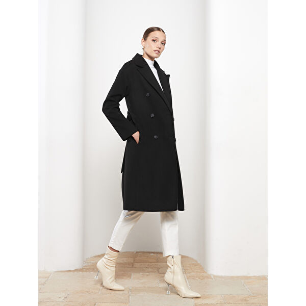 Kruvaze Yaka Düz Uzun Kollu Kadın Kaban Kruvaze Yaka Düz Uzun Kollu Kadın Kaban