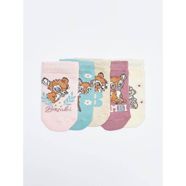 Bambi Desenli Kız Bebek Patik Çorap 5'li