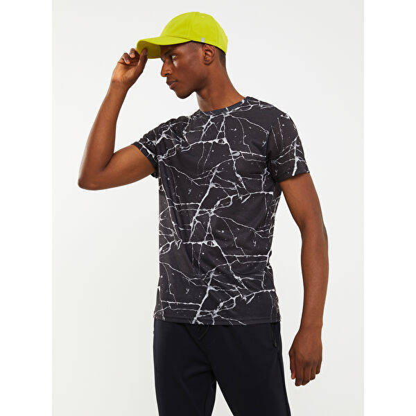 Bisiklet Yaka Kısa Kollu Desenli Erkek Spor Tişört