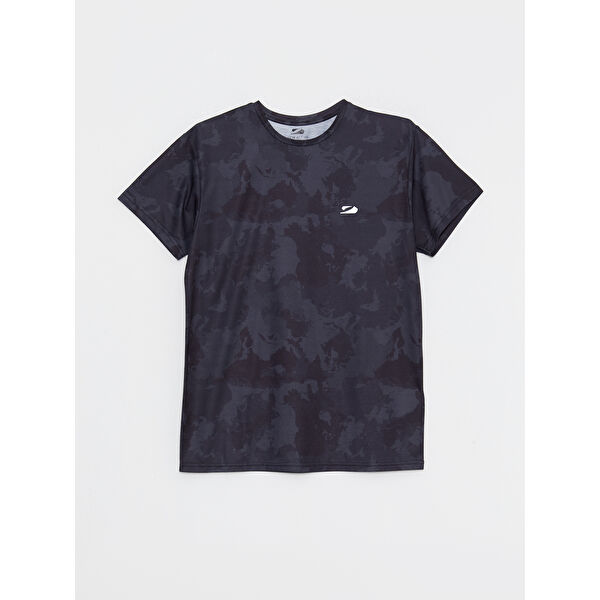 Bisiklet Yaka Kısa Kollu Desenli Erkek Spor Tişört