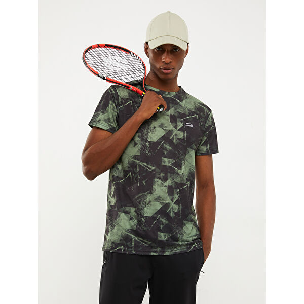 Bisiklet Yaka Kısa Kollu Desenli Erkek Spor Tişört