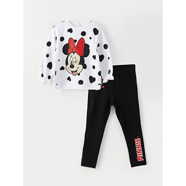 Bisiklet Yaka Uzun Kollu Minnie Mouse Baskılı Kız Bebek Sweatshirt ve Tayt 2'li Takım Bisiklet Yaka Uzun Kollu Minnie Mouse Baskılı Kız Bebek Sweatshirt ve Tayt 2'li Takım
