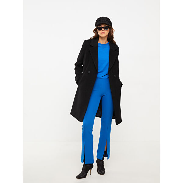 Ceket Yaka Düz Uzun Kollu Kadın Kaşe Kaban