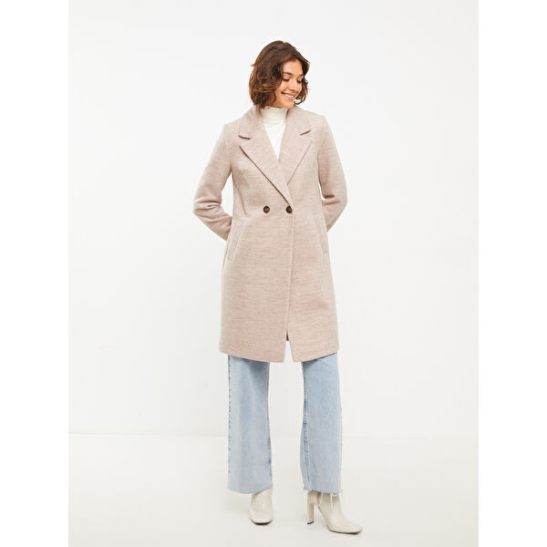 Ceket Yaka Düz Uzun Kollu Kadın Kaşe Kaban