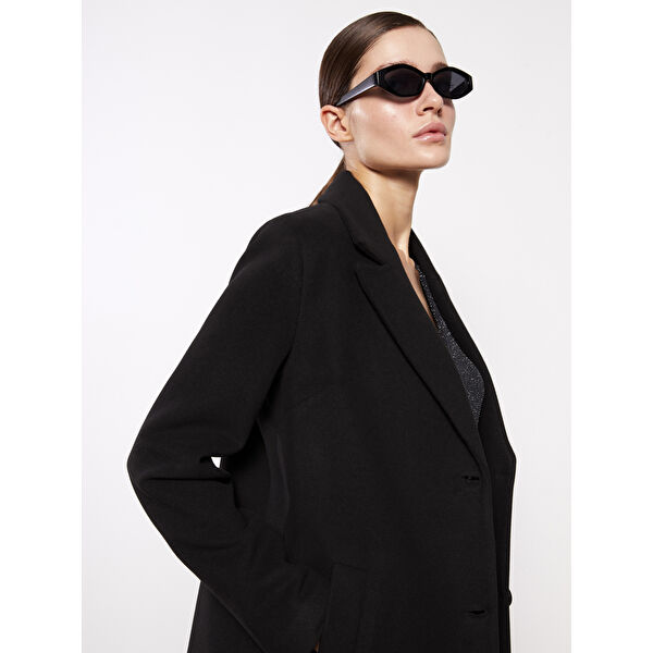 Ceket Yaka Düz Uzun Kollu Kadın Kaşe Kaban