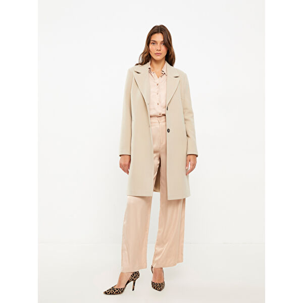 Ceket Yaka Düz Uzun Kollu Kadın Kaşe Kaban Ceket Yaka Düz Uzun Kollu Kadın Kaşe Kaban