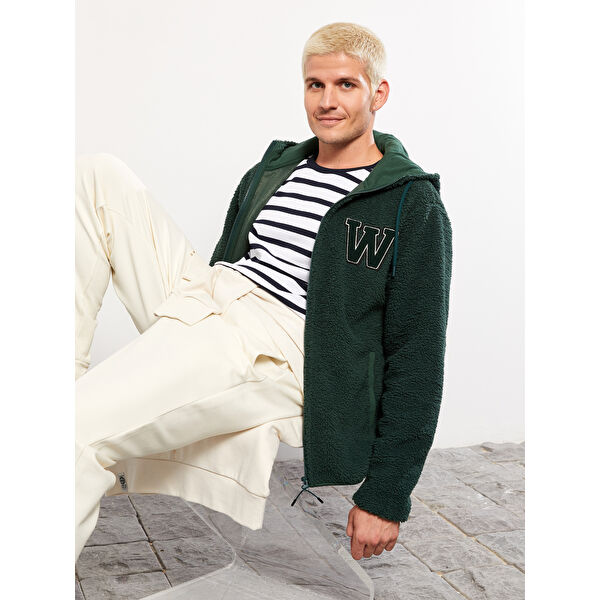 Kapüşonlu Uzun Kollu Baskılı Pelüş Erkek Spor Hırka Kapüşonlu Uzun Kollu Baskılı Pelüş Erkek Spor Hırka