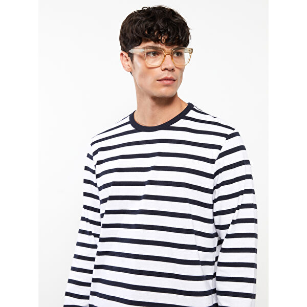 Bisiklet Yaka Uzun Kollu Çizgili Erkek Sweatshirt