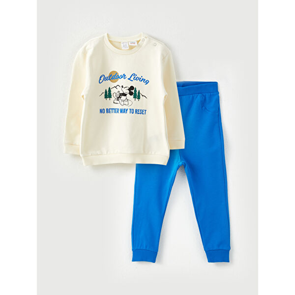 Bisiklet Yaka Uzun Kollu Mickey Mouse Baskılı Erkek Bebek Sweatshirt ve Pantolon 2'li Takım Bisiklet Yaka Uzun Kollu Mickey Mouse Baskılı Erkek Bebek Sweatshirt ve Pantolon 2'li Takım
