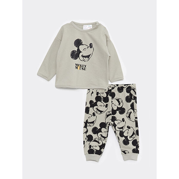 Bisiklet Yaka Uzun Kollu Mickey Mouse Baskılı Erkek Bebek Tişört ve Pantolon 2'li Takım Bisiklet Yaka Uzun Kollu Mickey Mouse Baskılı Erkek Bebek Tişört ve Pantolon 2'li Takım