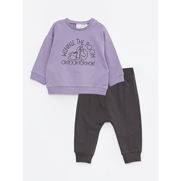 Bisiklet Yaka Uzun Kollu Winnie the Pooh Baskılı Erkek Bebek Sweatshirt ve Pantolon 2'li Takım Bisiklet Yaka Uzun Kollu Winnie the Pooh Baskılı Erkek Bebek Sweatshirt ve Pantolon 2'li Takım