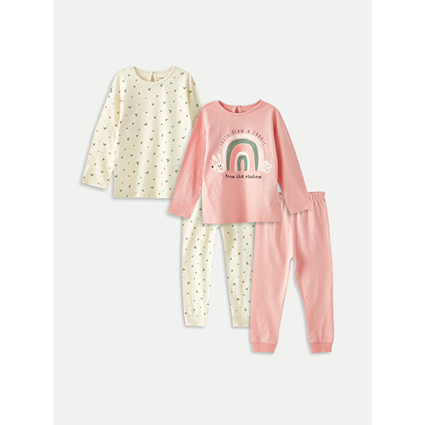 Bisiklet Yaka Kısa Kollu Baskılı Kız Bebek Pijama Takımı 4'lü