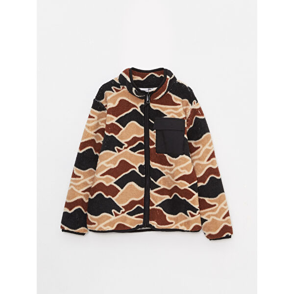 Dik Yaka Desenli Uzun Kollu Polar Erkek Çocuk Fermuarlı Sweatshirt Dik Yaka Desenli Uzun Kollu Polar Erkek Çocuk Fermuarlı Sweatshirt