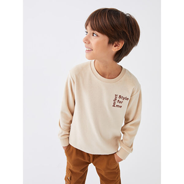 Bisiklet Yaka Nakışlı Uzun Kollu Erkek Çocuk Sweatshirt