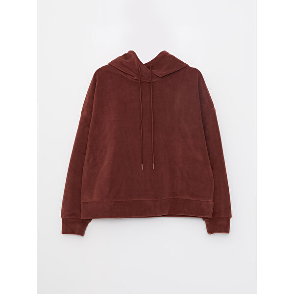 Kapüşonlu Düz Uzun Kollu Polar Kadın Sweatshirt