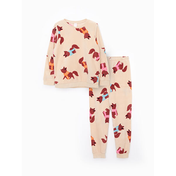 Bisiklet Yaka Desenli Uzun Kollu Polar Kız Çocuk Pijama Takımı