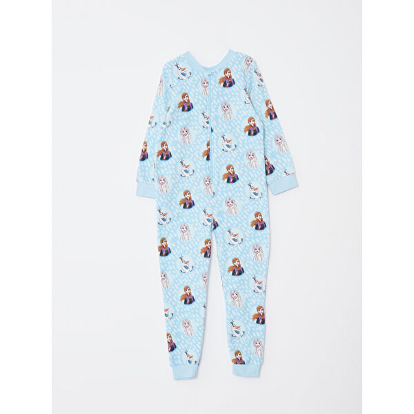 Bisiklet Yaka Elsa Baskılı Uzun Kollu Polar Kız Çocuk Tulum