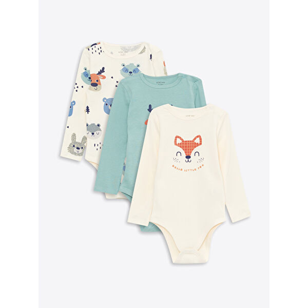 Bisiklet Yaka Uzun Kollu Baskılı Erkek Bebek Çıtçıtlı Body 3'lü