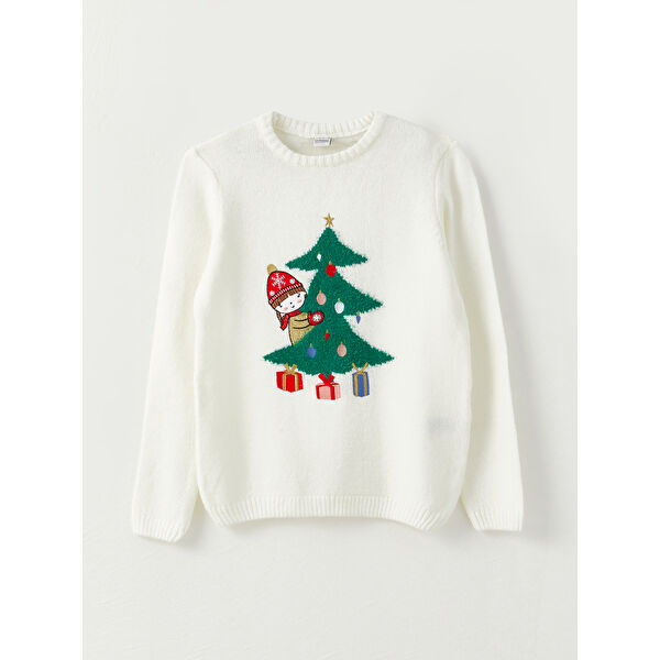 Bisiklet Yaka Yılbaşı Temalı Uzun Kollu Kız Çocuk Triko Kazak Bisiklet Yaka Yılbaşı Temalı Uzun Kollu Kız Çocuk Triko Kazak