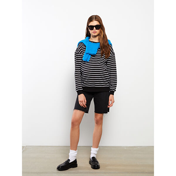 Bisiklet Yaka Çizgili Uzun Kollu Hamile Sweatshirt