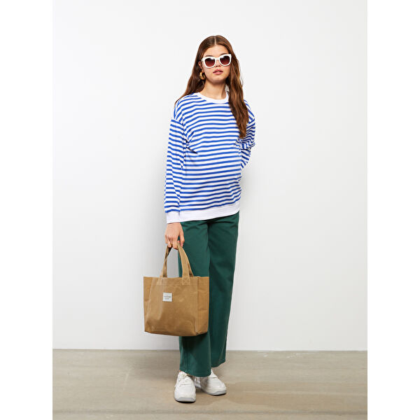 Bisiklet Yaka Çizgili Uzun Kollu Hamile Sweatshirt