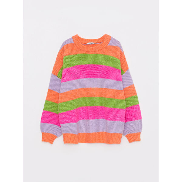 Bisiklet Yaka Çizgili Uzun Kollu Kadın Kazak