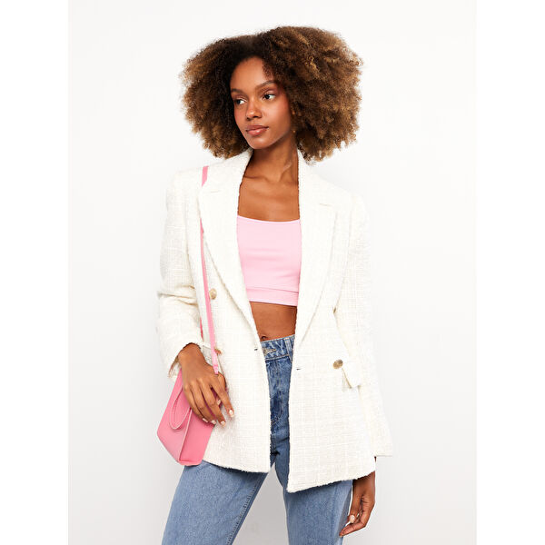 Kendinden Desenli Uzun Kollu Tüvit Kadın Blazer Ceket