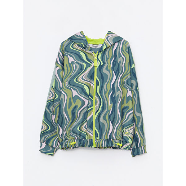 Kapüşonlu Desenli Uzun Kollu Kız Çocuk Fermuarlı Sweatshirt