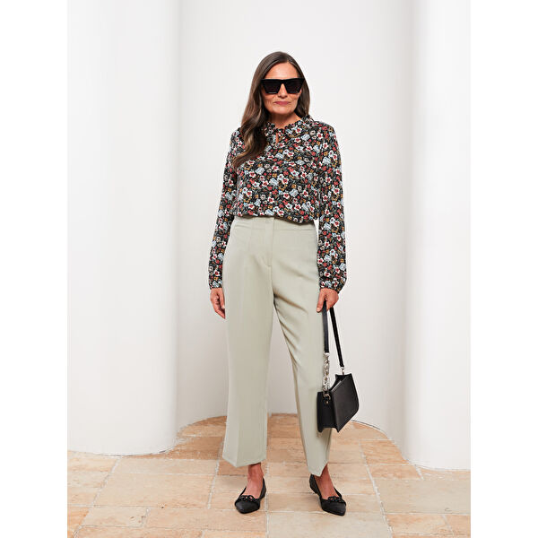 Bağlamalı Yaka Ekose Uzun Kollu Kadın Bluz