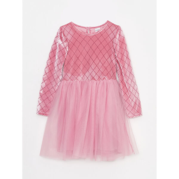 Bisiklet Yaka Desenli Uzun Kollu Kadife Kız Çocuk Elbise Bisiklet Yaka Desenli Uzun Kollu Kadife Kız Çocuk Elbise