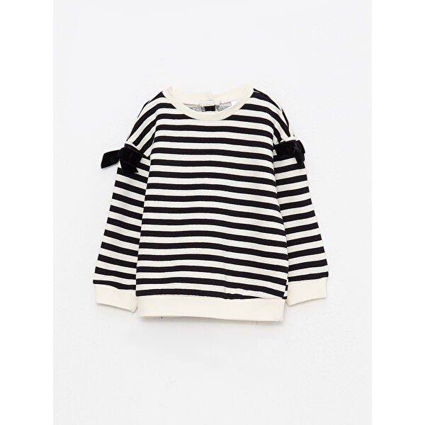 Bisiklet Yaka Uzun Kollu Çizgili Kız Bebek Sweatshirt