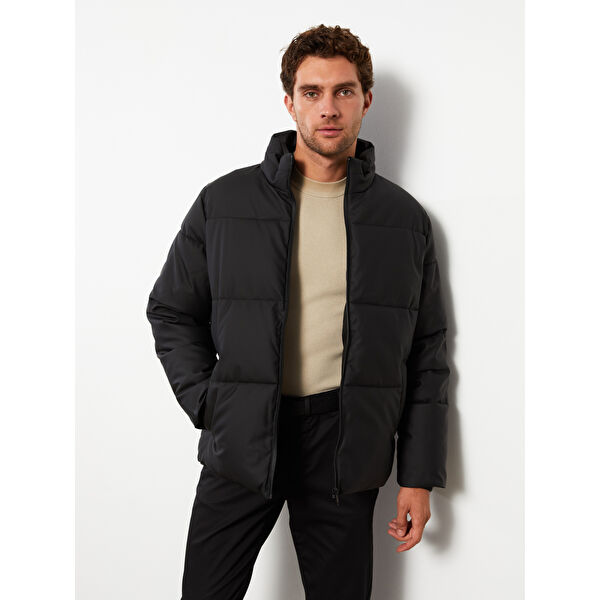 Standart Kalıp Dik Yaka Erkek Deri Görünümlü Mont Standart Kalıp Dik Yaka Erkek Deri Görünümlü Mont