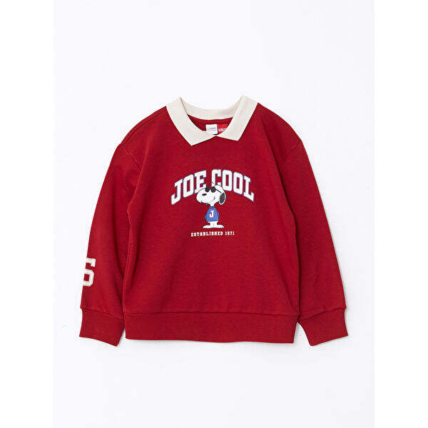 Polo Yaka Snoopy Baskılı Uzun Kollu Kız Çocuk Sweatshirt