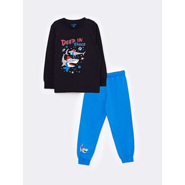 Bisiklet Yaka Baskılı Uzun Kollu Erkek Çocuk Pijama Takımı