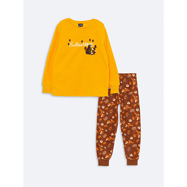 Bisiklet Yaka Nakışlı Uzun Kollu Polar Erkek Çocuk Pijama Takımı Bisiklet Yaka Nakışlı Uzun Kollu Polar Erkek Çocuk Pijama Takımı
