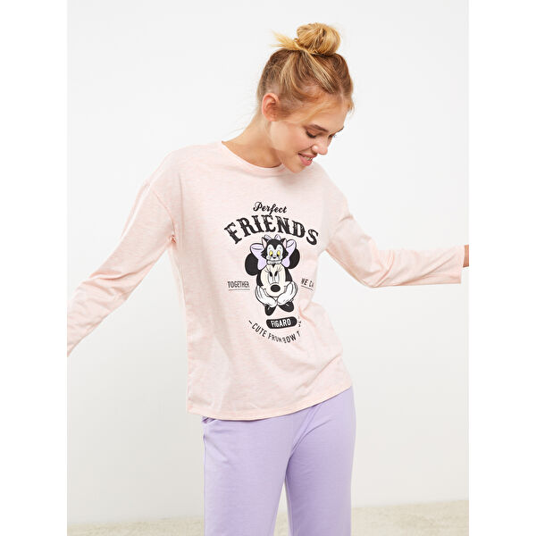 Bisiklet Yaka Minnie Mouse Baskılı Uzun Kollu Kadın Pijama Takımı Bisiklet Yaka Minnie Mouse Baskılı Uzun Kollu Kadın Pijama Takımı