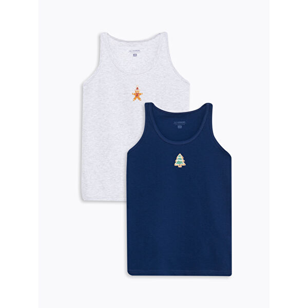 Bisiklet Yaka Baskılı Pamuklu Erkek Çocuk Atlet 2'li