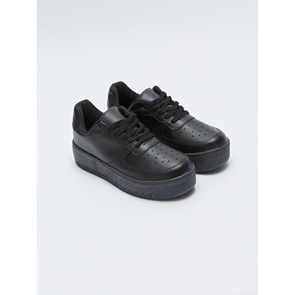 Deri Görünümlü Bağcıklı Kadın Spor Ayakkabı