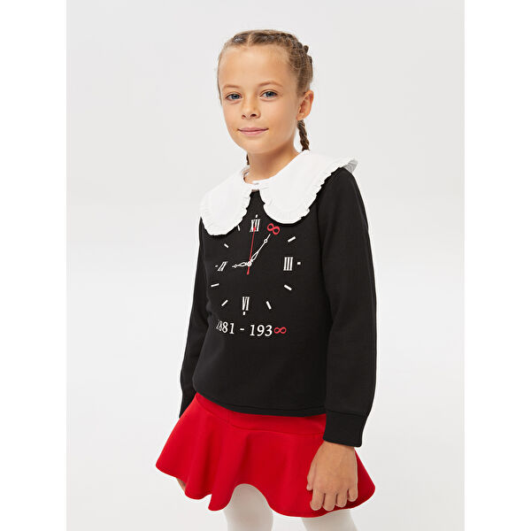 Bisiklet Yaka 10 Kasım Temalı Uzun Kollu Kız Çocuk Sweatshirt