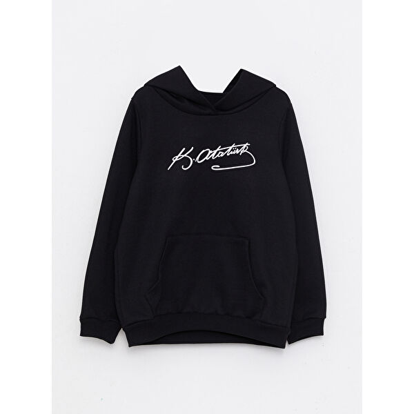 Kapüşonlu Atatürk İmza Baskılı Uzun Kollu Kız Çocuk Sweatshirt Kapüşonlu Atatürk İmza Baskılı Uzun Kollu Kız Çocuk Sweatshirt